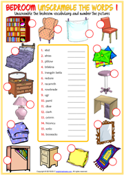 Bedroom Objects ESL Vocabulary Worksheets